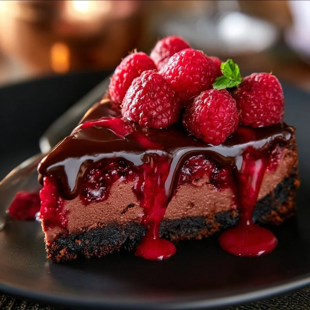Dark Chocolate Raspberry Cheesecake